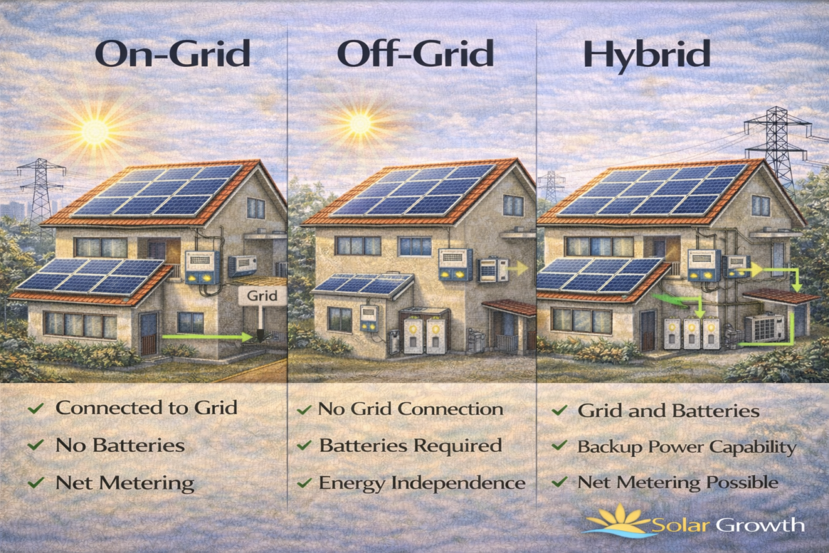 On Grid vs Off Grid vs Hybrid Solar for Homes (India)